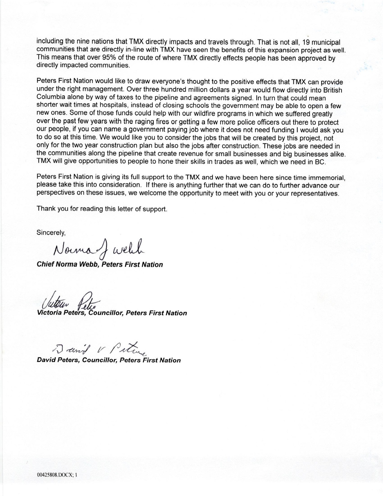 Trans Mountain - Peters First Nation Voices Support for the Project